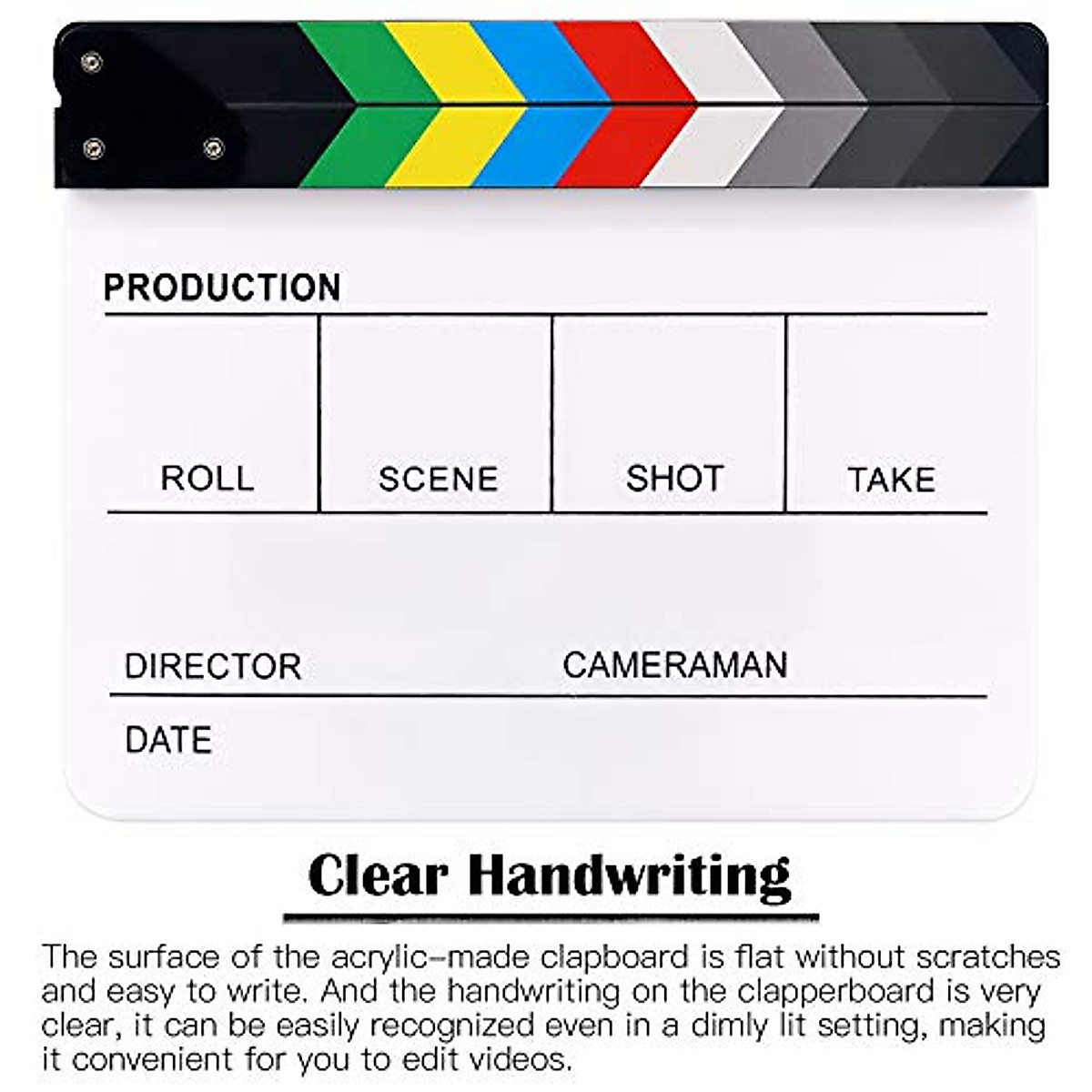 Glarks 8Pcs 10x12inch Colorful Acrylic Film Directors Clapboard Set, Plastic Film Clapboard Cut Action Scene Clapper Board with 5 Marker Pens, Hex Wrench and Blackboard Eraser