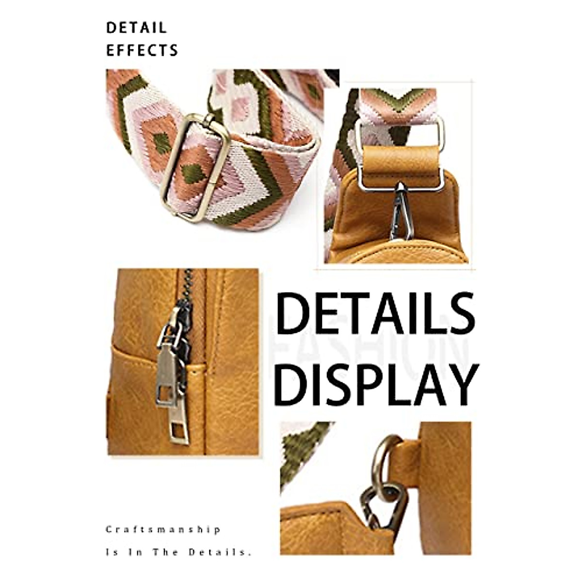 Ocahuel Women Sling Bags Crossbody Chest Bag Purse Vegan Leather Satchel Daypack Guitar Strap Boho Shoulder Backpack Traveling Hiking Yellow