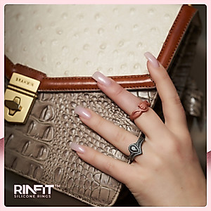 Rinfit Silicone Rings for Women - Silicone Ring Women - Womens Rubber Wedding Rings - Pear Silicone Wedding Bands Women - Patented Design - Rose Gold Ring - Size 6