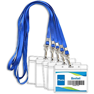 Beebel 50 Pack Lanyard with Clear ID Badge Holder Waterproof Reusable Name Tags Holders (Blue)