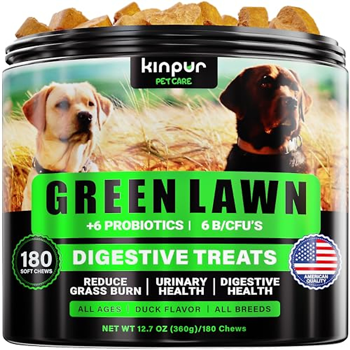 Green Lawn Chews for Dogs - Cranberry, ACV, Digestive Enzymes - Natural Dog Urine Neutralizer for Lawn - Supports Healthy Bladder, Urinary Tract - 180 Tasty Dog Treats for Yellow Burn Grass Spots