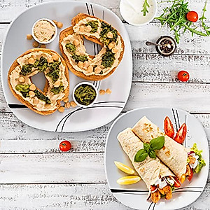 Square Dinnerware Set, MEKY Glassware 18-Piece Service for 6 Plates and Bowls Set, Easy to Clean, Dinner Plates, Dishes, Bowls Set, Modern Line