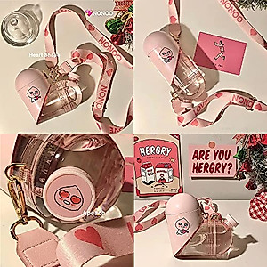 NONOO Kawaii Heart Shaped Water Bottle with Storage Cute Heart Water Bottle with Strap Chritmas Gifts for Women /Teen Girls / Sister (Pink)