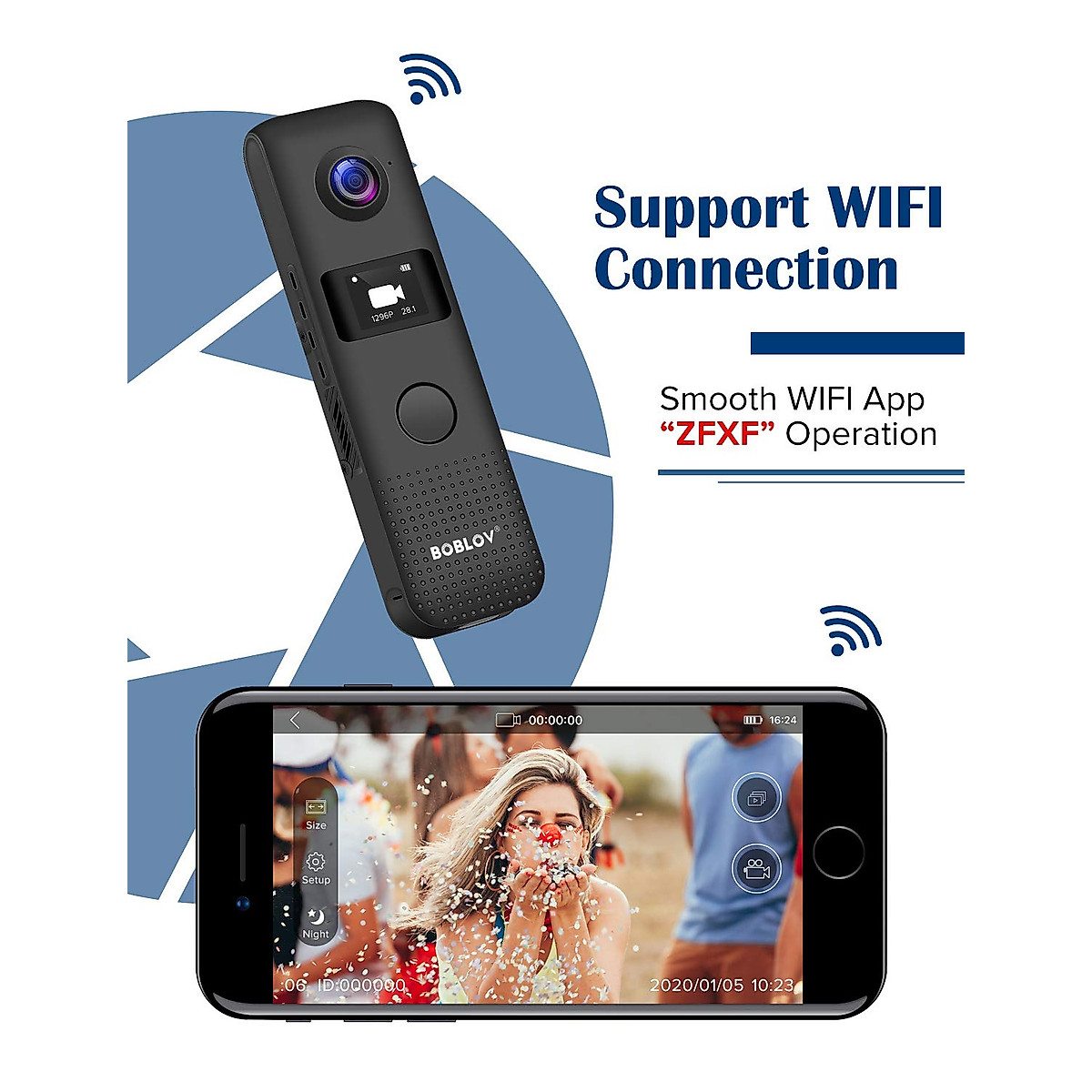 BOBLOV C18 WiFi Small Body Camera, 32GB Outdoor Body Camera, 1296P Mini Camera Body Worn Camera with OLED Screen 3.5 Hours 1080P Recording Support WiFi One Big Button for Recording