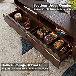 T4TREAM 48" LED Coffee Table with Storage, Modern Center Table with LED Lights & Power Strip, Coffee Table with Drawers for Living Room, Easy Assembly, Dark Walnut