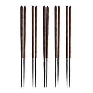 Hemoton Metal Chopsticks 5 Pairs Sushi Chopsticks Sashimi Chopsticks Stainless Steel Japanese Chopsticks with Wood Handle Chef Traditional Garnishing Plating Tweezers Gifts Sets