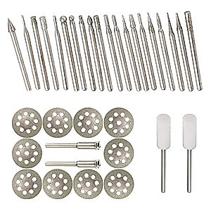 Diamond Burr Set For Dremel Rotary Tool Grinding Cutting Bur Bit Stone Glass Tile Jewelry Engraving Rock Etching Masonry 1/8” Die Grinder Carving Cutter Metal Engraver Kit Notching Lapidary - 32pc Set