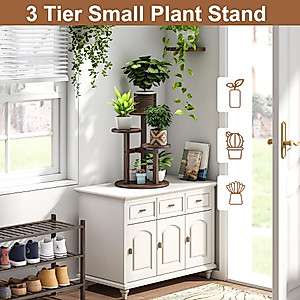FILWH Plant Stand Small Bamboo Plant Stand Outdoor Indoor Movable Flower Stand With Wheels Plant Shelf Pot Holder Plants Corner Display Rack Multiple Planter For Living Room Balcony Garden Patio (3