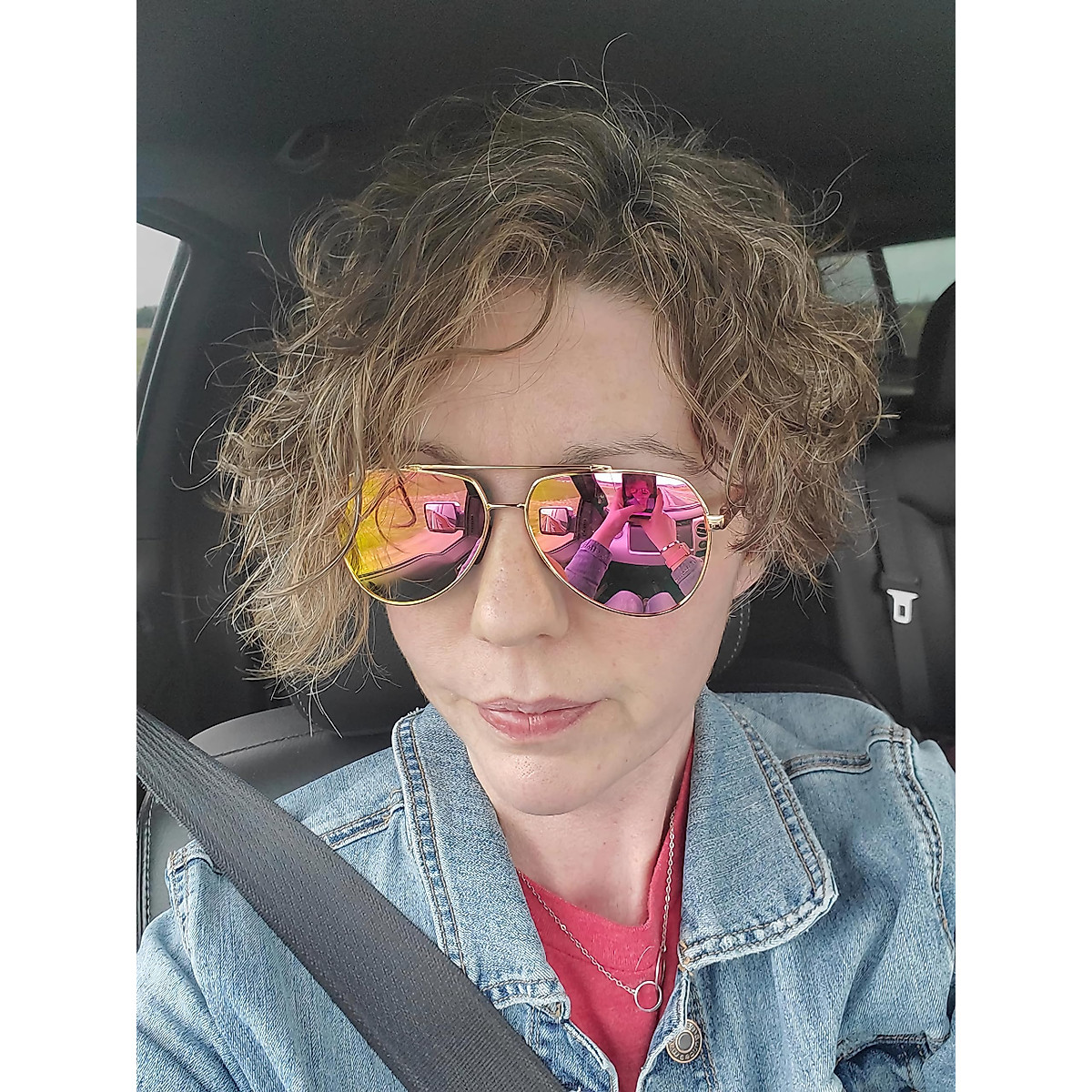 LUENX Women Aviator Sunglasses Polarized Shades Flexible Spring Hinge - Rose red Mirror Lens Rose Gold Metal Frame 60mm