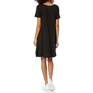 Amazon Essentials Women&#039;s Regular Short-Sleeve v-Neck Swing Dress, Black, X-Large