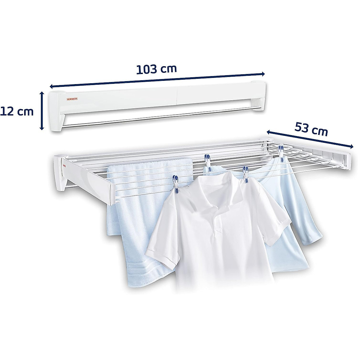 Leifheit 83100 Telefix 100 Wall Mount Retractable Clothes Drying Rack | 8 Drying Rods | White