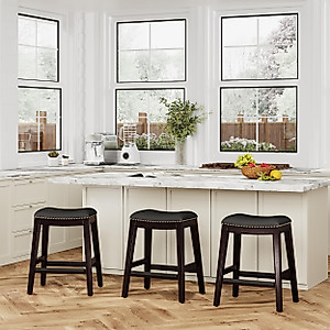 DTY Indoor Living Durango Bonded Leather Saddle Stool, 24” Counter Stool, Espresso Finish, Black Leather Seat