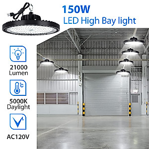 EVBFORU 6 Pack UFO LED High Bay Light 150W, High Bay LED Lights 21,000LM (160LM/W), 5000K LED Shop Light with IP66 Commercial Warehouse Area Light for Wet Location Area, Workshop, Garage