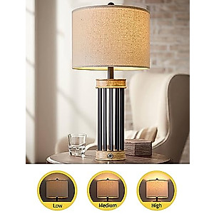 G-SAFAVA 24" USB A+C 3-Way Dimmable Touch Control Industrial Table Lamp Set of 2 for Living Room Nightstand Beside Lamps for Bedroom(Include Two Bulbs)