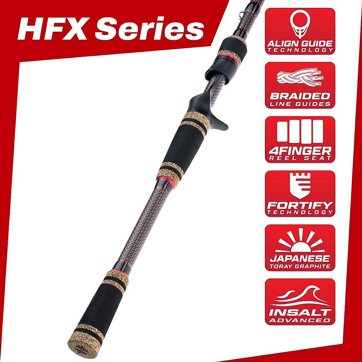 Halo Fishing HFHFX76MS HFX Series, Black/Red, Line 6-12 LB, Lure 1/4-3/8 OZ, 7'6"