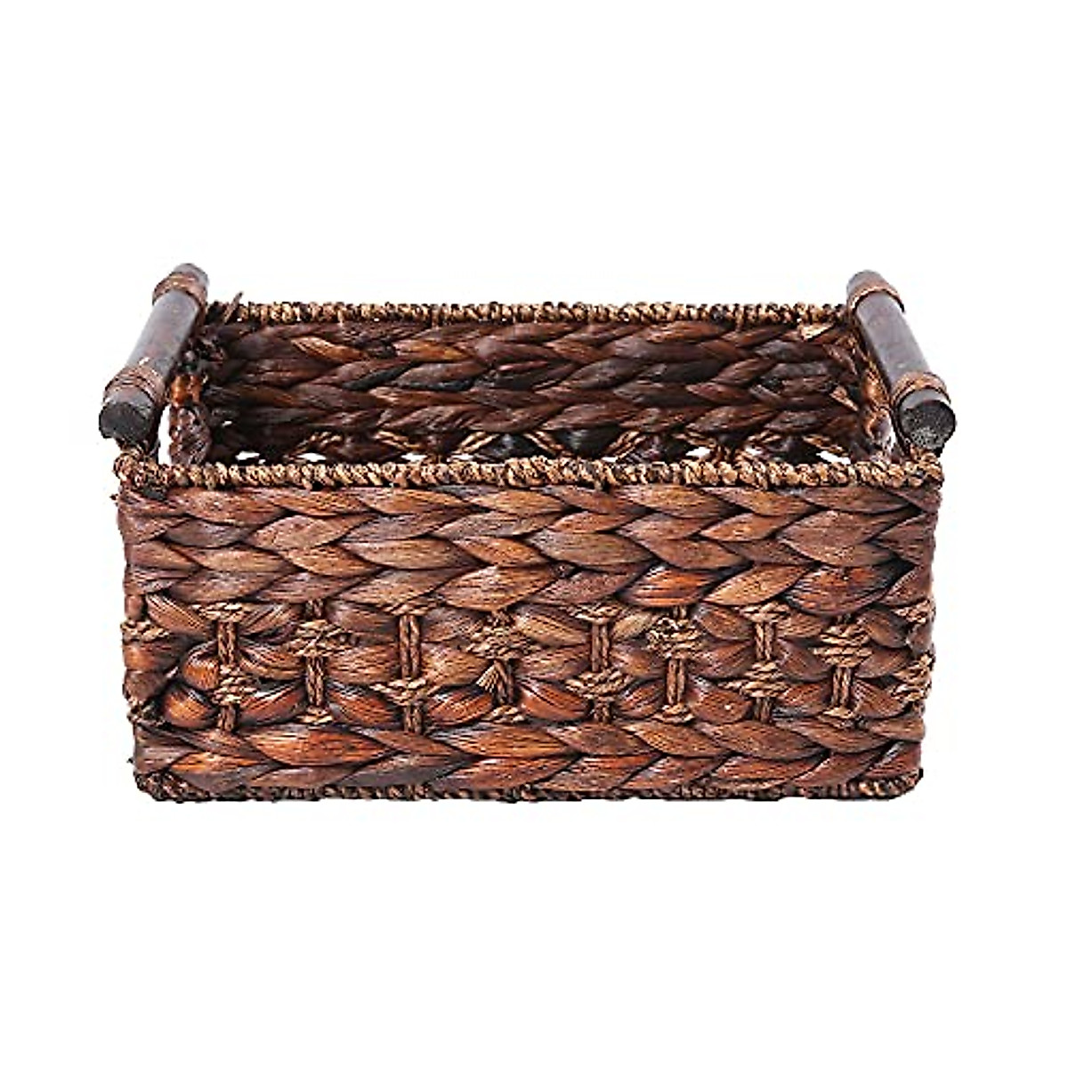 Storage Basket made by Water Hyacinth with Wood Handles, Arts and Crafts. (RectangleA-Medium)