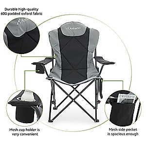 Aohanoi Camping Chairs, Camping Chairs 2 Pack Camp Chairs for Heavy People with Adjustable Angled Backrest, Outdoor Folding Camping Chairs, Folding Chairs for Outside, 350lbs (2 Pcs, Black)