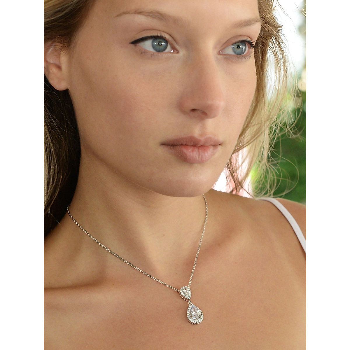 Mariell Cubic Zirconia Crystal Teardrop Bridal Wedding Pendant Necklace, Jewelry for Brides, Bridesmaids
