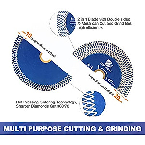 Diamond Porcelain Tile Saw Blade - BRSCHNITT 2pcs 4.5" Super Thin Diamond Cutting Grinding Disc with X Teeth Arbor 7/8“-5/8“ for Ceramic Tiles,Granite,Marble Angle Grinder Circle Saw Blade