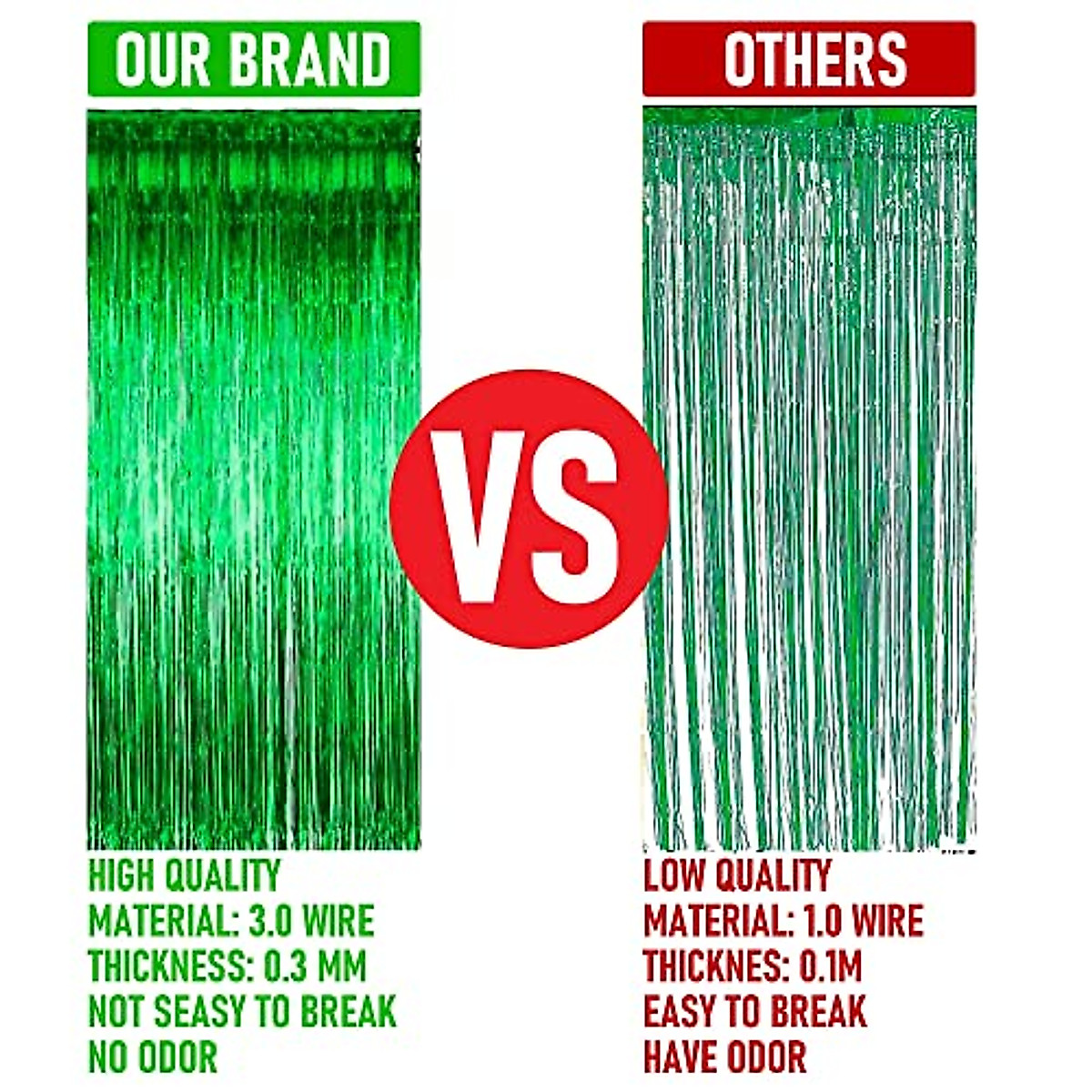Dazzle Bright 2 Pack Backdrop Curtain, 3FT x 8FT Metallic Tinsel Foil Fringe Curtains Photo Booth Background for Baby Shower Party Birthday Wedding Engagement Bridal Shower Decorations, Green