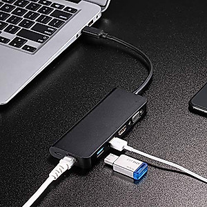 PANUSBGHUB USB 3.0 Hubs 6 in 1 Type C Hub Type-C to HDMI VGA RJ45 Dual USB3.0 PD Charging Port Adapter Cable Converter for Laptop MacBook(Silver) (Color : Black)