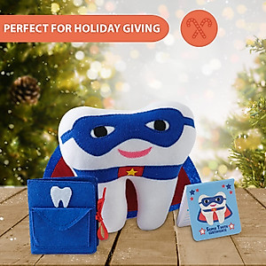 Tickle & Main 3-Piece Superhero Tooth Fairy Pillow for Boys & Girls - Tooth Fairy Kit with Pocket, Notepad & Photo Keepsake Pouch - Ages 5-10 - Toothfairy Pillow for Boys - Toothfairy Pouch