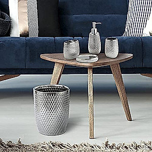 BASDHE Bathroom Accessories Set 5 Piece Bath Ensemble Includes Trash Can,Toothbrush Holder,Toothbrush Cup,Soap Dispenser,Soap Dish for Decorative Countertop and Housewarming Gift, Grey