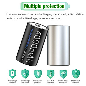 Palowextra Premium Rechargeable C Cell Batteries with Charger, 6 Pack 1.2v NiMH C Size Batteries with Universal Battery Charger for AA AAA 9V D C Rechargeable Batteries （6 Count (C Size)