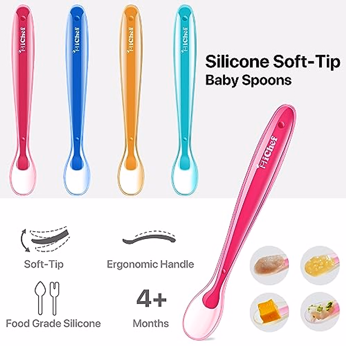 Baby Food Feeder Fruit Feeder Pacifier (2 Pack) with 3 Different Sized Silicone Pacifiers, Mash and Serve Bowl with 4 Baby Spoons Silicone Soft-Tip Infant Spoon, Baby First Stage Feeding Set by MICHEF