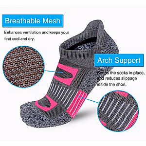 APTYID Women's Ankle Socks Athletic Cushioned Running, Size 6-9, Dark Grey, 6 Pairs