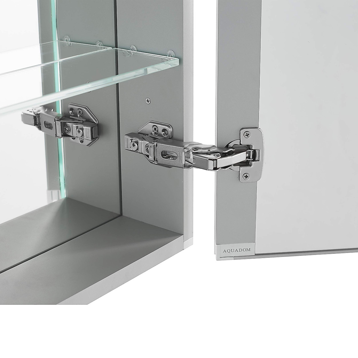 AQUADOM Royale Plus LED Medicine Cabinet with Three Mirrored Doors Defogger, Dimmer, Adjustable Shelves, Electrical Outlets, Soft Close Hinges, Magnifying Mirror (36W x 30H x 5D)