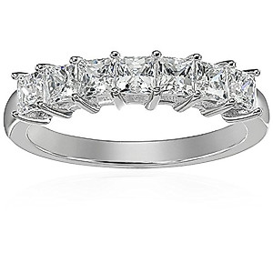 Amazon Essentials Platinum-Plated Sterling Silver Infinite Elements Cubic Zirconia 1 cttw Princess Ring,Size 7 (previously Amazon Collection)