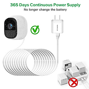 6ft Magnetic Charging Cable Compatible for Arlo Pro,Charging Cable with Adapter Compatible with Arlo Pro, Arlo Pro 2, Arlo Go,Outdoor Charging Cable Weatherproof Power Adapter & Power Cable - White