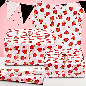 Strawberry Wrapping Paper, 7 Sheets Strawberry Party Gift Wrapping Paper Folded Flat 28 x 20 Inch, Cute Sweet Strawberries Fruity Design Gift Paper for Holiday, Wedding, Baby Shower, Birthday Party