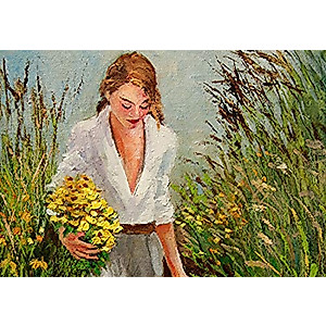 SOLD Handful of Daffodils, Female Figure And Dog By Internationally Renown Impressionist Artist Yary Dluhos