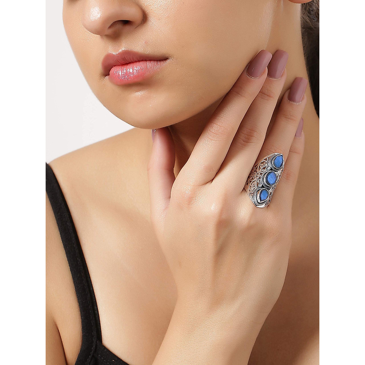 YoTreasure Labradorite Solid 925 Sterling Silver 3 Stone Ring