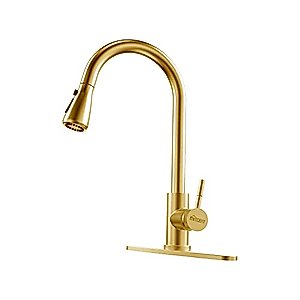 Mitcent Kitchen Faucet with Pull Down Sprayer 16 Inch, Champagne Bronze, with Deck Plate, High Arc Single Handle, 1 or 3 Holes, Stainless Steel for Kitchen Sink