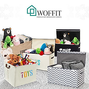 Woffit Toy Organizer Baskets - Set of 2 Collapsible Kids Toy Boxes w/Leather Handles - Living Room, Nursery and Playroom Storage & Organization, Beige
