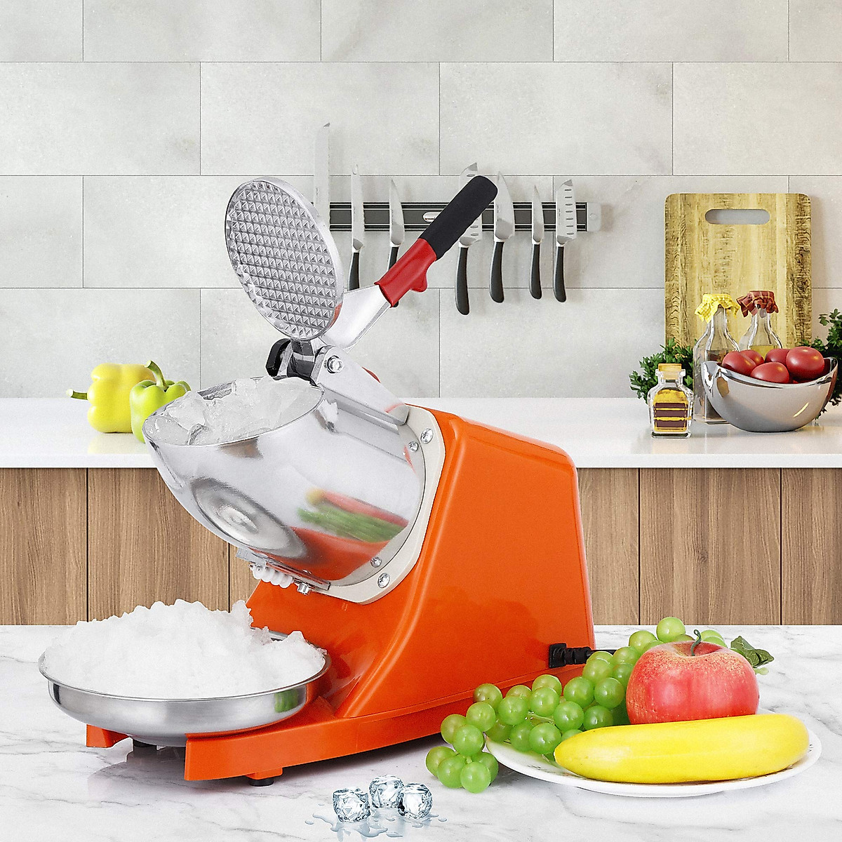 SUPER DEAL Upgraded 300W Electric Ice Shaver Ice Shaved Machine Snow Cone Maker 145 lbs (Orange)