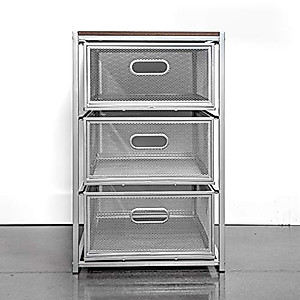 Real Home Innovations, 3-Drawer Stackable Mesh Organizer, Silver & Espresso