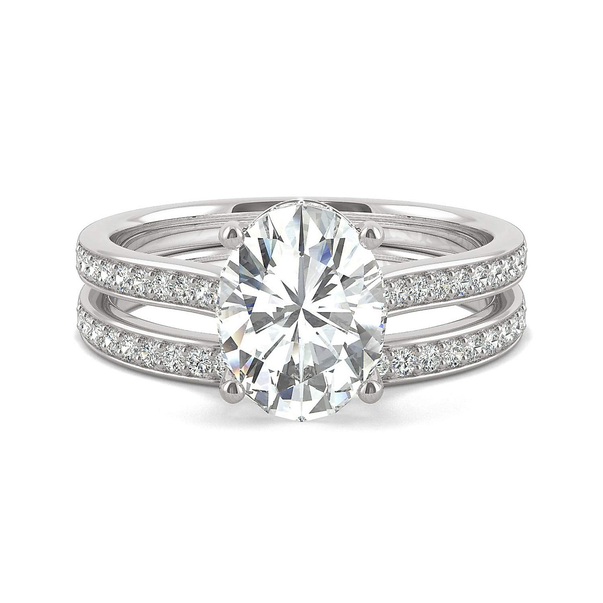 Charles & Colvard Created Moissanite 9x7mm Oval Cut Bridal Ring Set for Women | 2.55 cttw DEW | Lab Grown | Solid 14K White Gold with Rhodium | Size 6.5