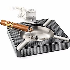 Mrs. Brog Cigar Ashtray with Built-In Cigar Cutter - Holds 4 Cigars - Removable Stainless Steel Bowl - Easy To Clean - Large Ashtray - Perfect Cigar Gift