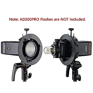 Godox S2 Speedlite S-Type Bracket Bowens Mount Flash Holder for Godox V1 AD200Pro AD400Pro AD200 and Other Flashes, Precise Tilt Control, Large Handle, Integrated Umbrella Mount