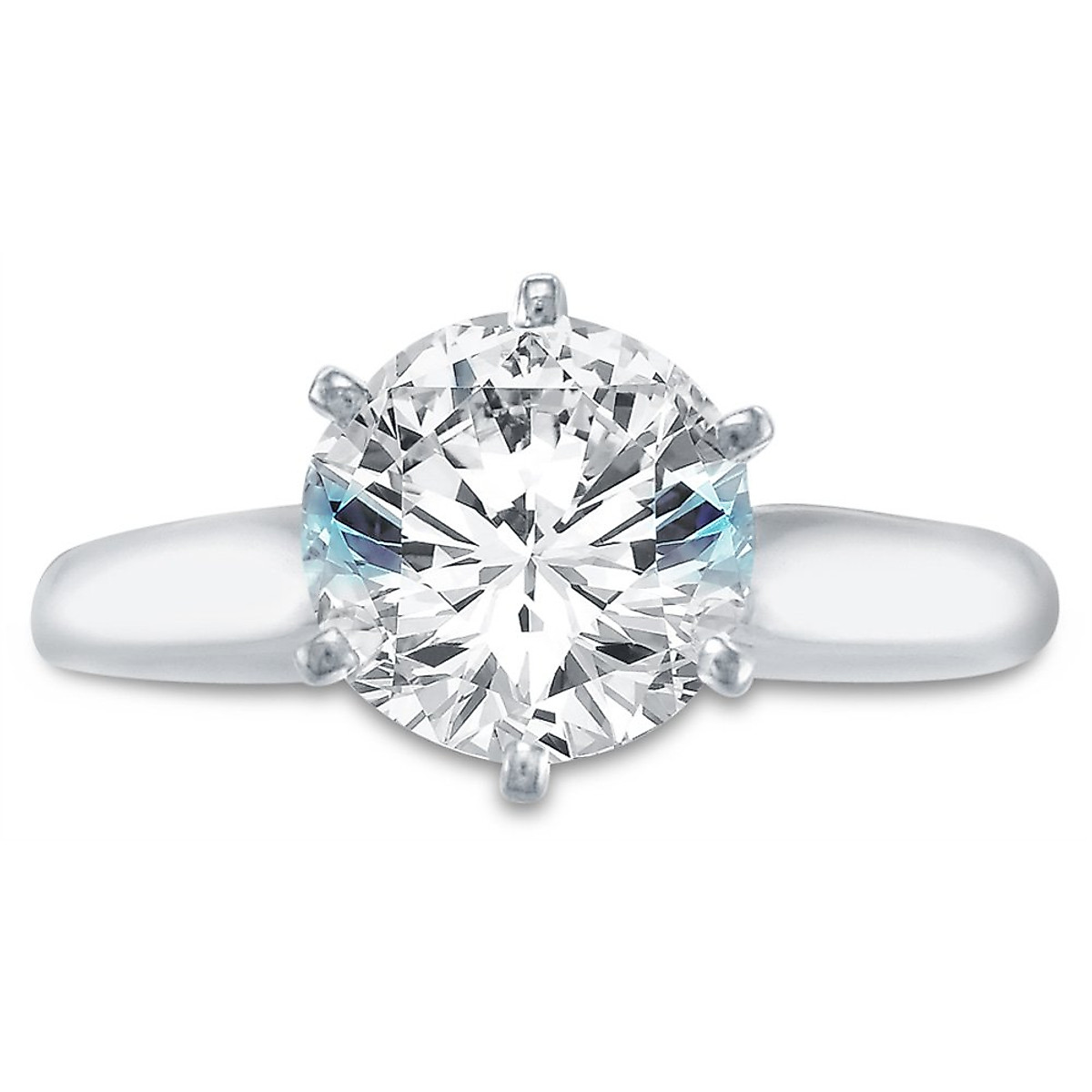 Size 6 - Solid 14k White Gold Classic Traditional Round Brilliant Cut Solitaire CZ Cubic Zirconia Engagement Ring 1.0ct.