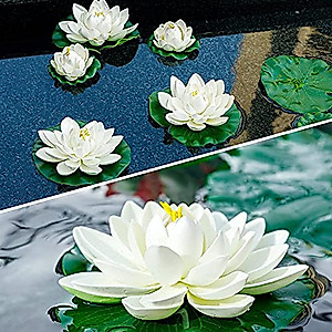 16Pcs Artificial Floating Pool Flowers, Ivory White Plastic Lotus Flower with Water Lily Pads, Pond Pool Lotus Ornaments for Patio Garden Aquarium Home Party Wedding Decor