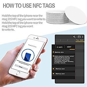50pcs NFC Cards NFC Tags Ntag 215 NFC chip NFC 215 tag rewritable NFC Coin Cards，Compatible with Tagmo and NFC Enabled Mobile Phones and Devices, Round (25 mm/ 1 Inch)