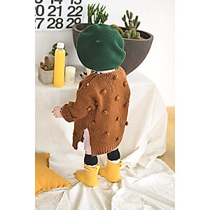 Toddler Baby Girls Winter Coat Pompom Button Knit Sweater Cardigan Kids Long Sleeve Warm Jacket Outerwear (Solid Brown, 2-3T)