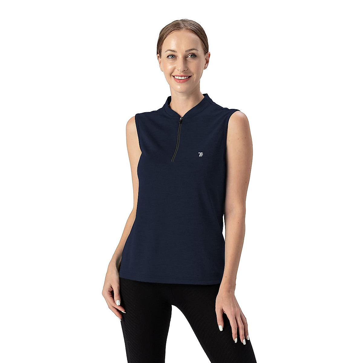 YSENTO Ladies Golf Shirts Apparel Clothes Outfits Sleeveless 1/4 Zip Dry Fit UPF 50+ Tennis Polo Tank Tops Navy Size L