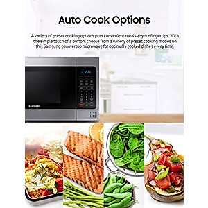 SAMSUNG 1.1 Cu Ft Countertop Microwave Oven w/ Grilling Element, Ceramic Enamel Interior, Auto Cook Options, 1000 Watt, MG11H2020CT/AA, Stainless Steel, Black w/ Mirror Finish