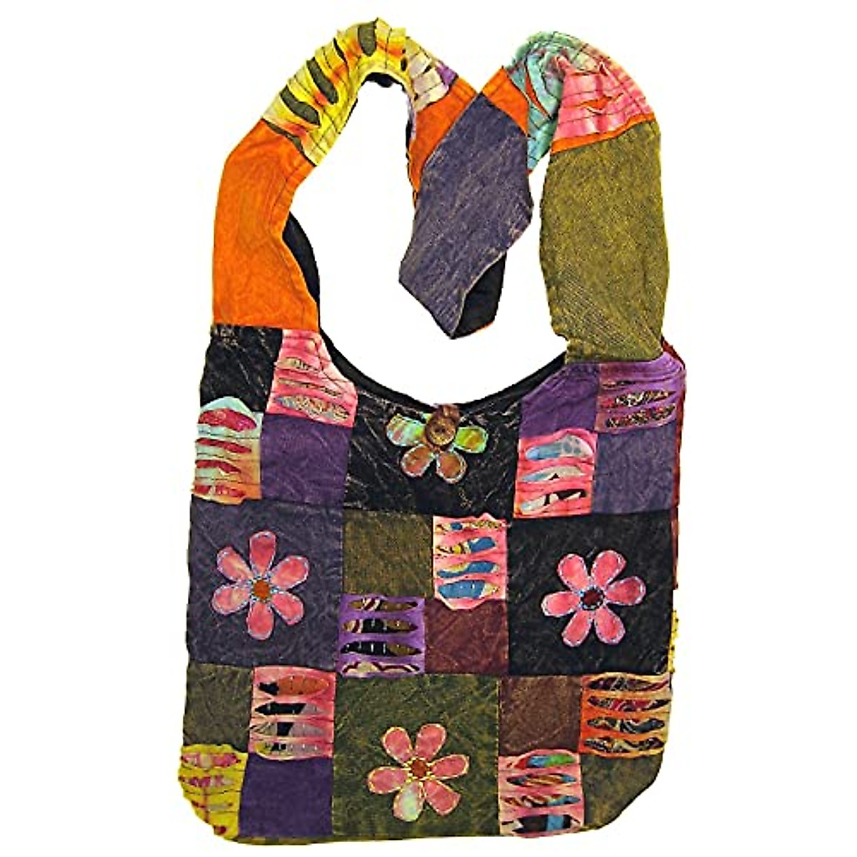 Happy Flowers Razor Cut Hippie Patchwork Sling Crossbody Boho Handbag Bohemian Purse